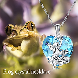 Plesitep Frog Necklace Sterling Silver Frog Pendant Necklace Jewelry present for Women Embellished with Heart Crystal from Austria March Birthstone