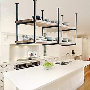 Floating Shelves，Rustic Ceiling Shelf Brackets 2 Layer，Wall-Mounted Decorative Rack for Bar Restaurant，Hanging，Easy to Install ( Size : 80*30*60cm )