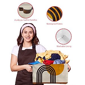 2PCS Cube Storage Bins, Waterproof Moving Boxes with Handles, Washable Closet Clothes Organizer Foldable Aesthetic Terracotta Mid Century Modern Abstract Art Toy Box Shelf Baskets 15x11x9.5 inch