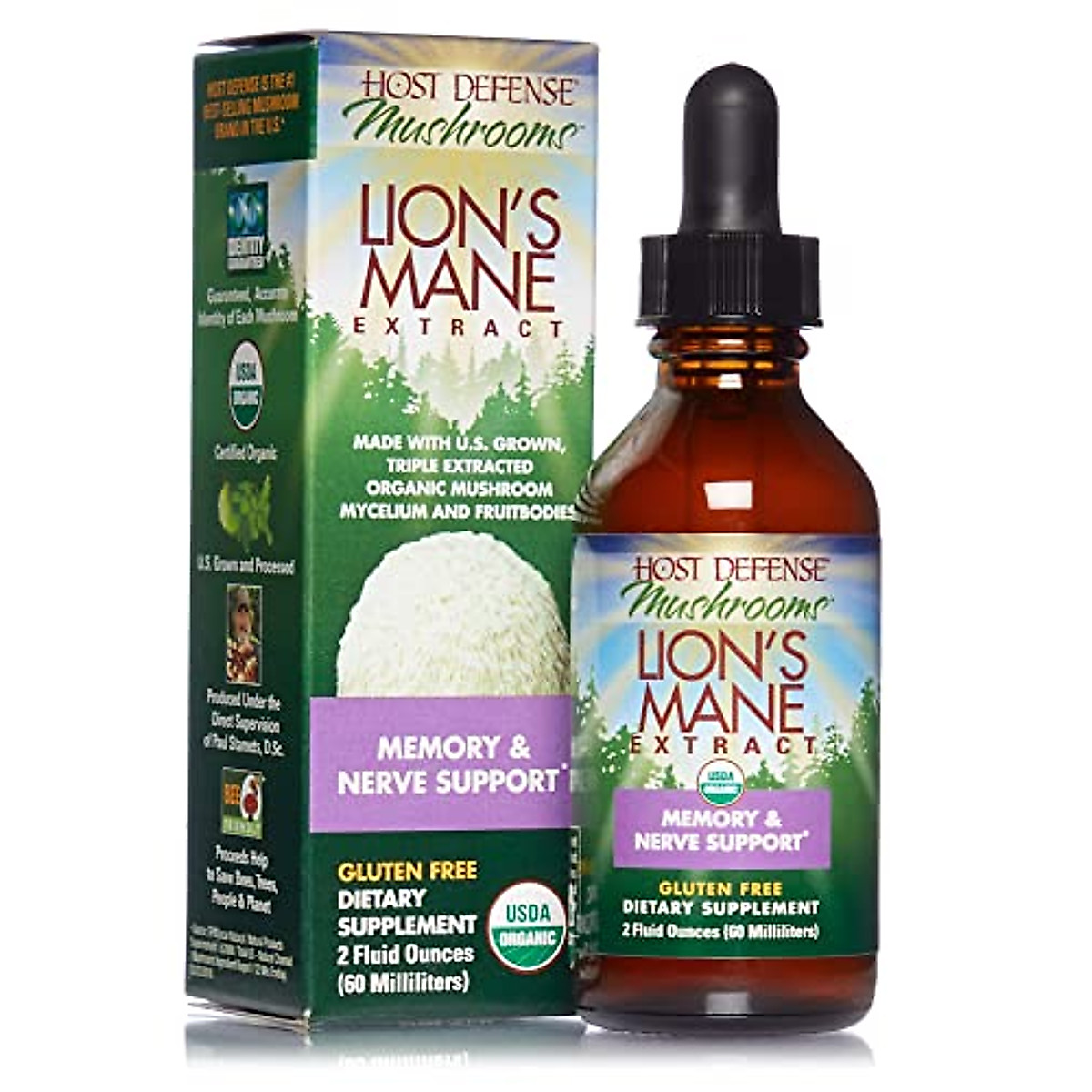 Host Defense, Lion's Mane Extract, Promotes Mental Clarity, Focus and Memory, Mushroom Supplement, Plain, 2 fl oz