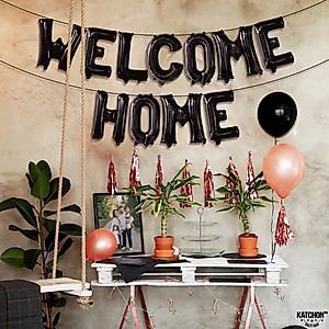 KatchOn Black Welcome Home Balloons - 16 Inch | Welcome Home Banner for House Warming Decoration Party | Family Gathering Banner
