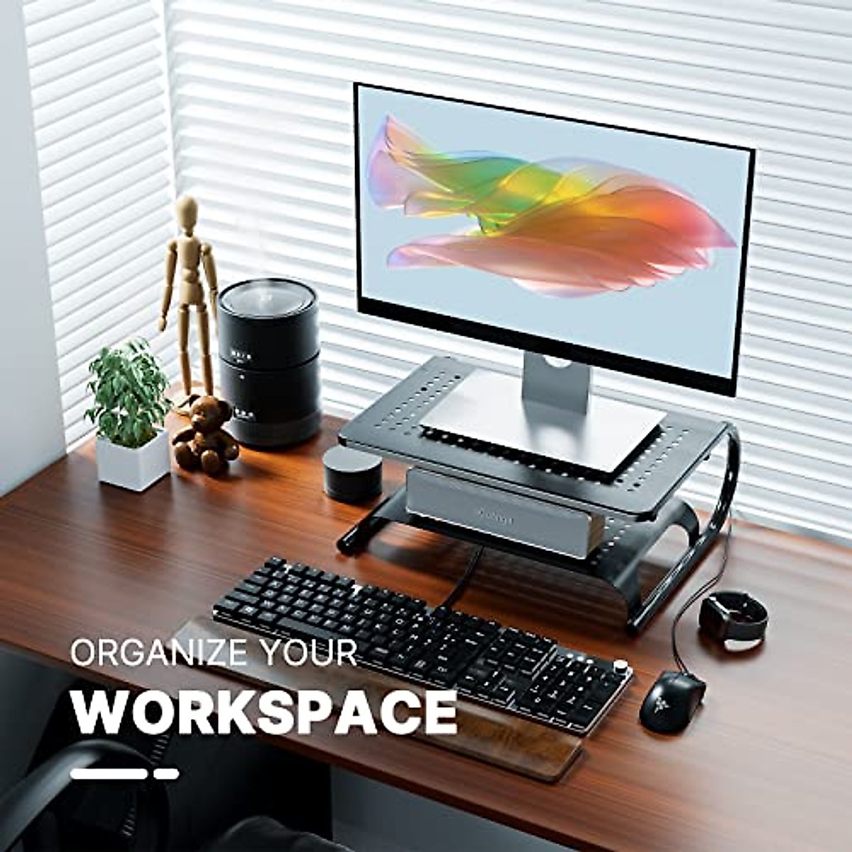 HUANUO Monitor Stand, 2 Tier Monitor Riser with Storage, Vented Computer Monitor Stand, Desktop Stand, Desk Shelf for Printer, Screen, PC, Gaming Console, for Home & Office