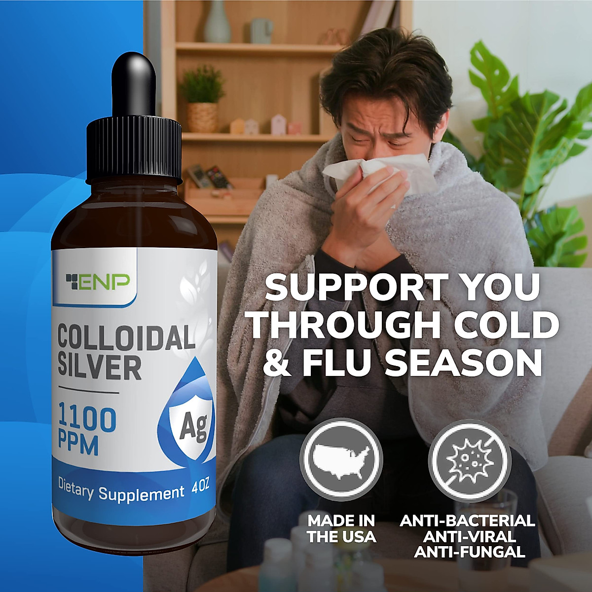 Colloidal Silver Liquid 1100 ppm | Extra Strength Silver Liquid Supplement | 4 oz Amber Glass Bottle with Dropper