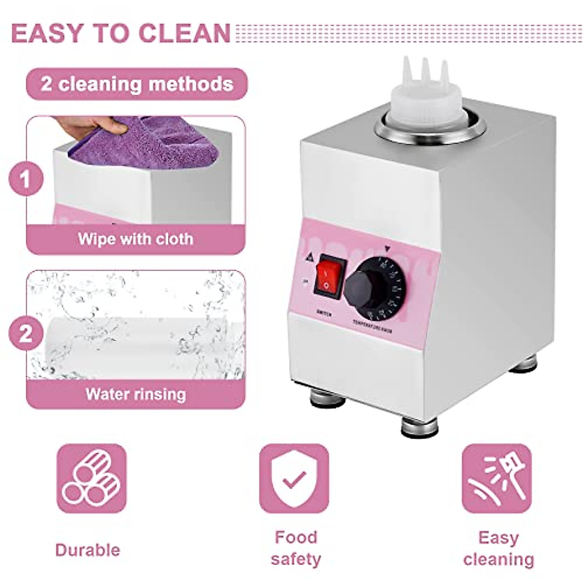 Electric Cheese Sauce Warmer Hot Fudge Warmer Dispenser Nacho Cheese Dispenser Jam Heat Preservation Machine with 650ml Bottle, 30-85℃ Adjustable 110V (1 Bucket)