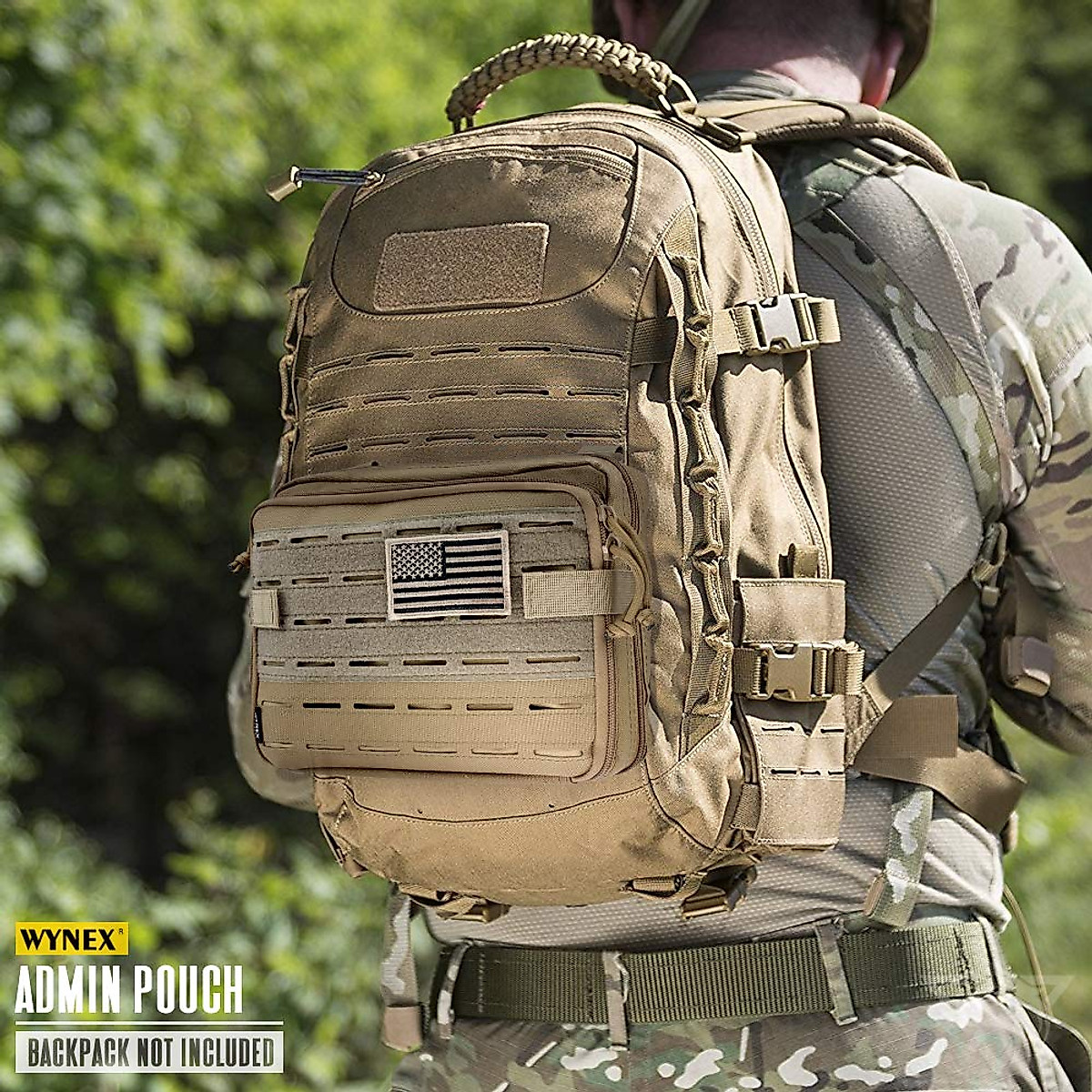 WYNEX Tactical Molle Admin Pouch of Laser Cut Design, Nylon Utility Pouches Molle Attachment Military Medical EMT Organizer with Map Pocket EDC EMT Pack IFAK Tool Holder Universal U.S.A Patch Included