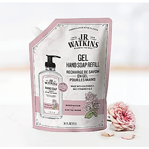 J.R. Watkins Gel Hand Soap Refill, Moisturizing Hand Wash, All Natural, Alcohol-Free, Cruelty-Free, USA Made, Rosewater, 34 Fl Oz, 3 Pack