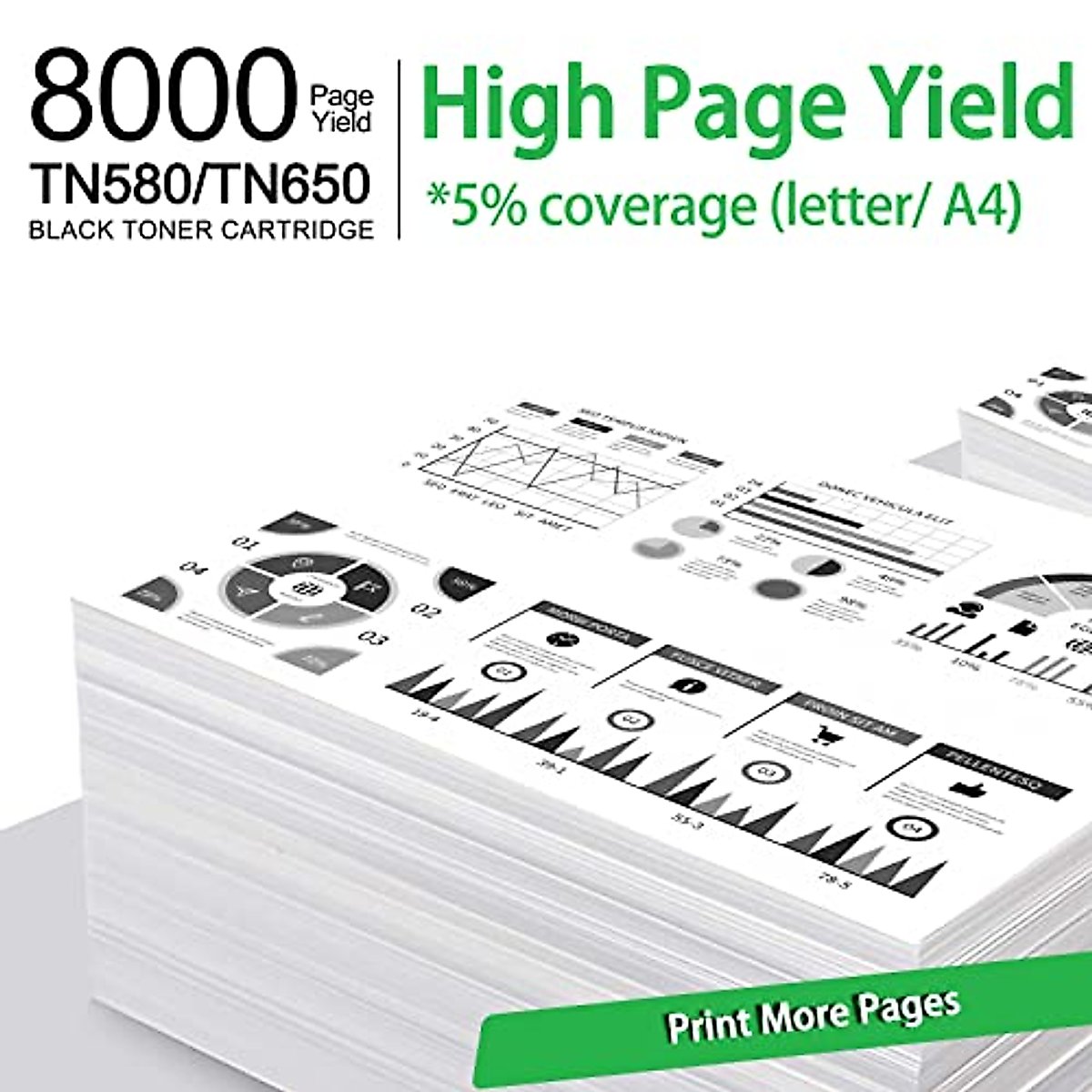 greencycle TN650 TN-650 Toner Cartridge Replacement Compatible for Brother DCP-8050DN DCP-8085DN HL-5340D HL-5350DN HL-5370DW MFC-8370 MFC-8480DN MFC-8880DN Series Printer (Black, 10 Pack)
