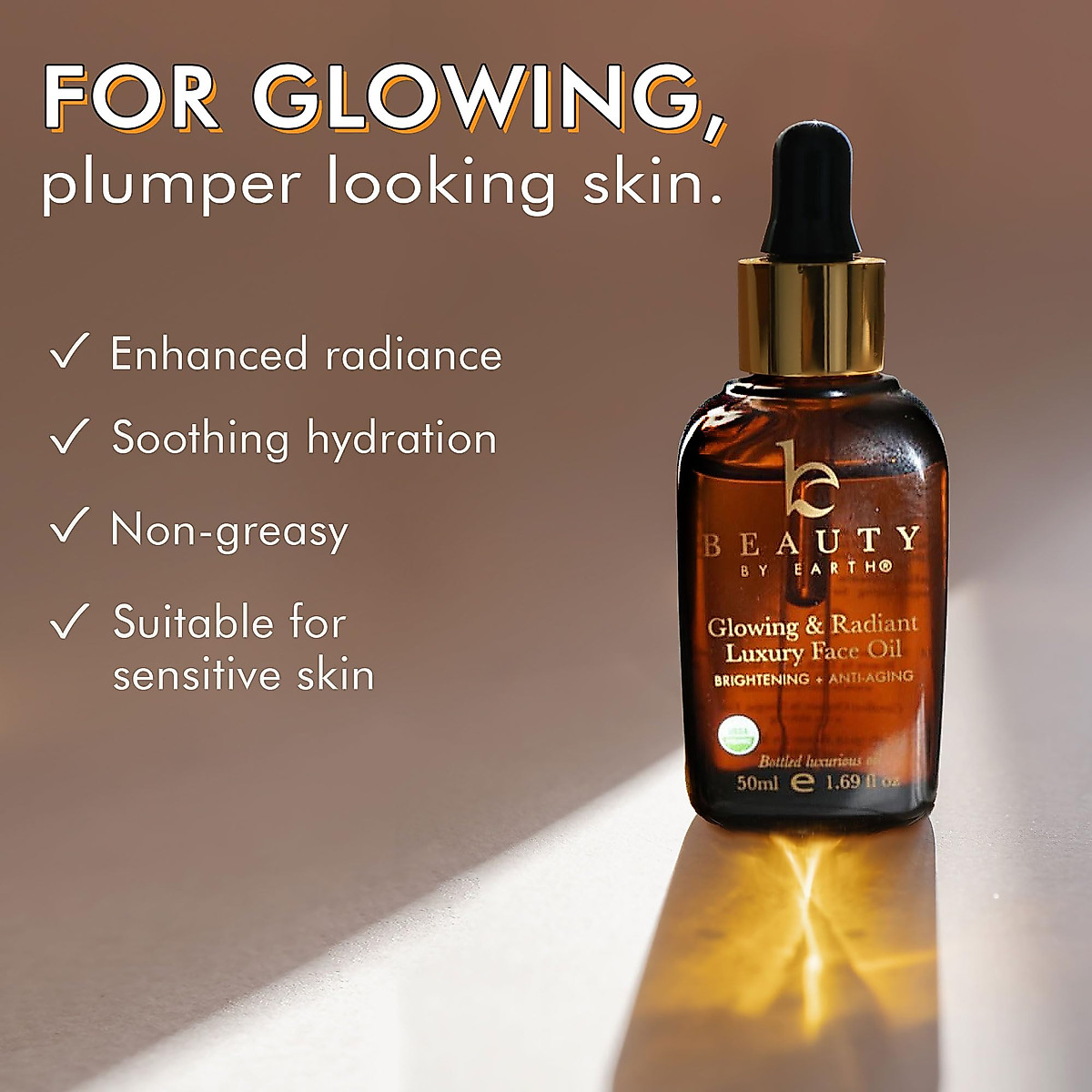 USDA Organic Face Oil – USA Made with Natural Ingredients, Brightens & Smooths Fine Lines & Wrinkles, Non-comedogenic Lightweight Facial Oil for Dry & Sensitive Skin with Moringa, Jojoba & Argan Oils