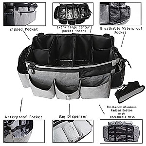 XLarge Cleaning Caddy Bag for Cleaning Supplies - Shoulder and Waist Straps - Spacious Pockets - Collapsible car trunk storage compartment organizer - Size (19in x 10in x 10in)