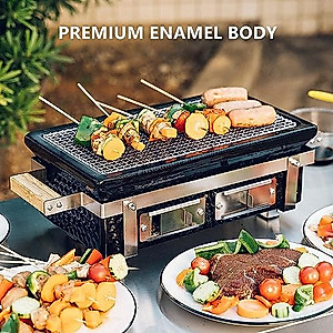 Onlyfire Charcoal BBQ Grill Hibachi Grill with Grid Lifter, Rectangular Portable Grill with Stainless Steel Griill Grate, BBQ Grill for Outdoor Camping Picnic Patio Backyard Cooking, 16 x 9 Inch Black