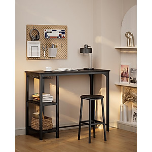 Qsun Small Bar Table Set for 2, Bar Table with Stools, Kitchen Table for 2 with 2 Storage Shelves & Wine Glass Holder, Small Dining Table for Small Apartment, Dining Room, Black