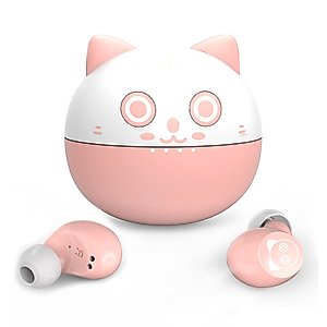 Togetface Kids Wireless Earbuds Bluetooth, Pink Cute Cat for Girls and School Classroom 5.0 with Microphone Small Ears Headphone Earphones Lightweight Premium Sound in-Ear Headset.
