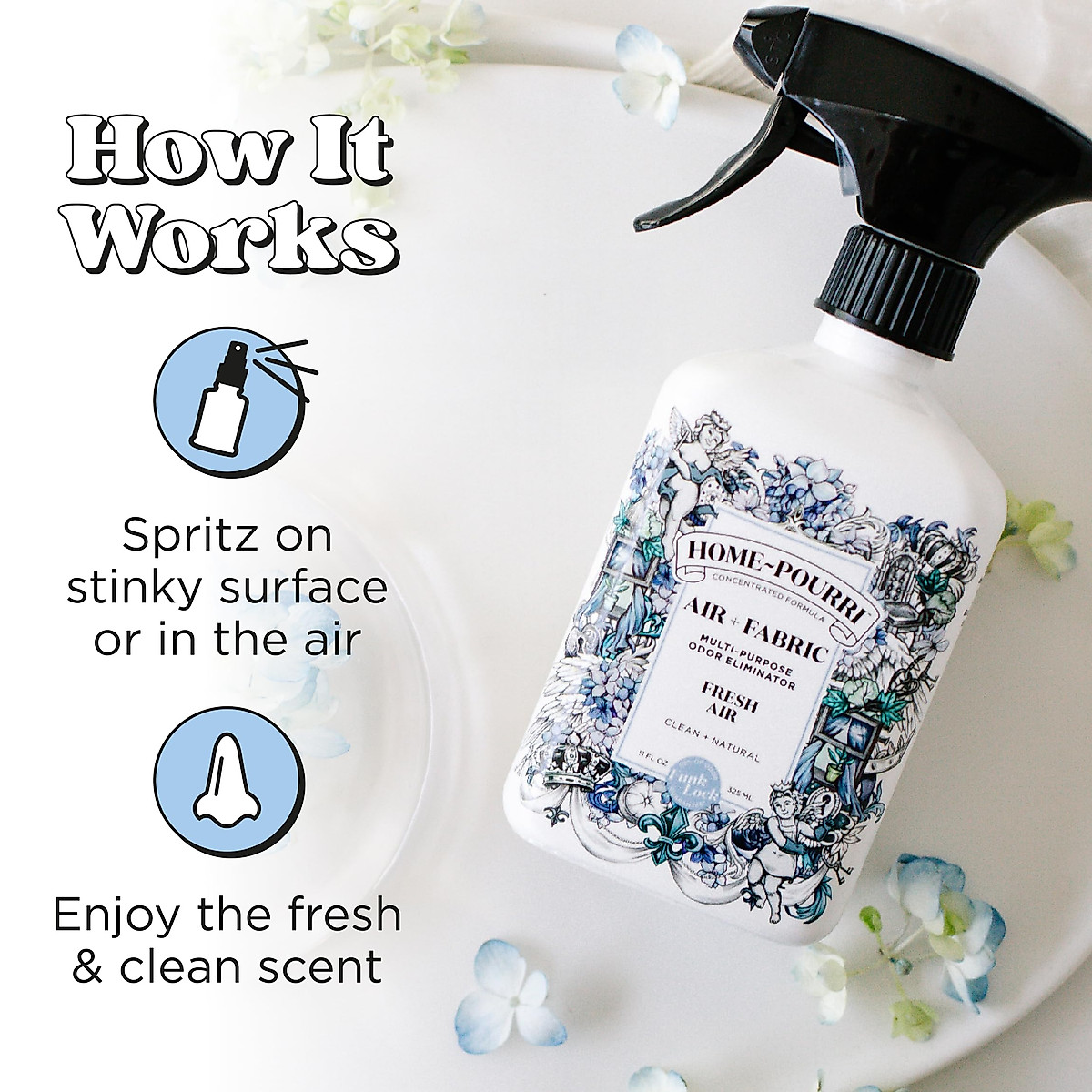 Home-Pourri Air + Fabric Multi-Purpose Odor Eliminator, Fresh Air, 11 Fl Oz - Jasmine, Fresh Air and Mint