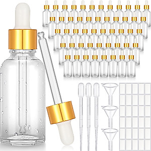Nuogo 50 Pcs Glass Dropper Bottles 1oz Essential Oil Dropper Bottles Clear Eye Dropper Bottles Bulk Empty Tincture Bottles with 5 Droppers, 3 Funnels, 30 Label for Essential Oil Perfume(Clear)