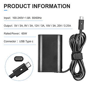 65W 45W Laptop Charger USB C for Dell USB C Charger, Dell XPS 12, XPS 13, Latitude 3540 5420 5430 5440 5450 5520 5530 5540 5550 7400 7410 7420 7430 7440