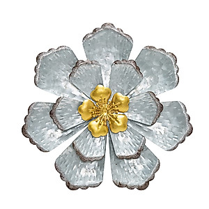 ANYUETE Flower Wall Decor Metal Wall Art Outdoor Decorative Bathroom Patio Bedroom Kitchen Fence Gallery Garden Home Office House Porch Living Room Sculptures Decorations,Silver