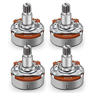 SAPHUE 4PCS A250K+B250K+A500K+B500K Push Pull Potentiometer Brass Metric Coarse 18-Spline Split Shaft Pots Audio Taper Potentiometers for Electric Guitar Bass,2T2V (250K&500K)