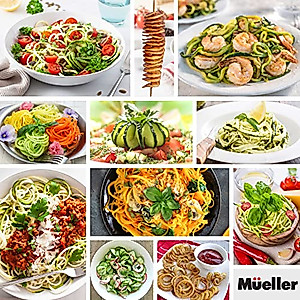 Mueller Pro Multi-Blade Spiralizer, Zucchini Noodle Maker, Vegetable Slicer Zester Chopper Dicer, ProQuality, Only Model to Make Round Veggie Pasta, Not Flat Julienne Noodles