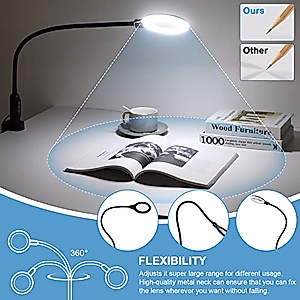 TOMSOO 26" Gooseneck Magnifying Lamp with Clamp, 5 Color Modes Stepless Dimmable LED Desk Light with Magnifying Glass, 5X Real Glass Lighted Magnifier Hands Free for Painting Close Work Craft Hobby