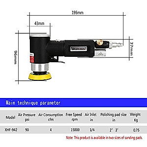 Valianto 2" 3" Mini Air Sander, Pneumatic Sander Random Orbital Eccentric Dual Action Polisher with M6 Thread Plate (2" and 3"),- Adjustable Airflow Valve - US Connector