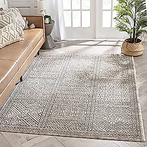 Well Woven Luda Beige Tribal Geometric Distressed High-Lo Pile Area Rug 8x10 (7'10" x 10'6")