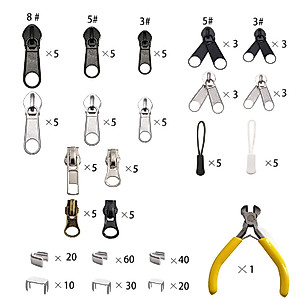 Meikeer 252 Pieces Zipper Repair Kit Replacement Zipper, Zipper Pulls, Installation Tools for Bags Tents Luggage Sleeping Bag Jacket Outdoor