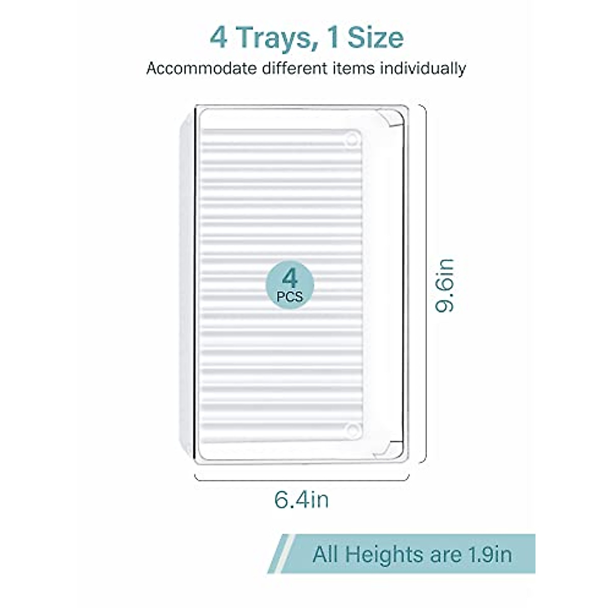 Kootek 4 Pack Large Drawer Organizer, Bathroom Drawer Organizer Trays Plastic Organizers Kitchen Utensils Silverware Gadgets Dividers Desk Storage Bins Container for Makeup Dresser Cosmetic Office