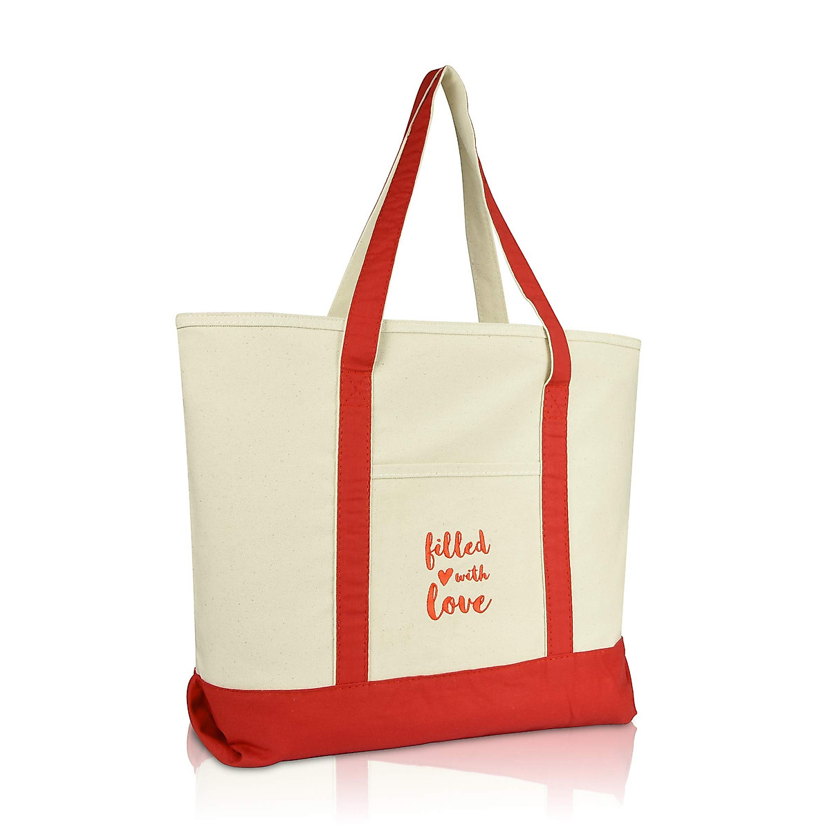 DALIX Filled With Love Cute Cotton Tote Bag in Red