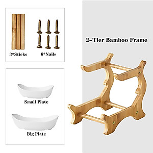 KOXAME 2 Tire Fruit Bowl, Large Fruit Basket for Kitchen Counter, Ceramic Berry Basket with Bamboo Stand, Use for Fruit and Vegetable Storage, Snacks Desserts Nuts Bread Candy Tray Holder, White