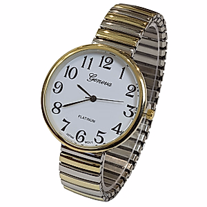 Super Large Face Easy to Read Two-Tone Stretch Band Watch