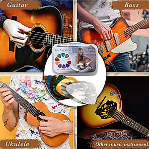 60 Pack Guitar Picks with Organizer Storage Box, 0.5 0.58 0.75 0.84 1.0 1.2mm Includes Thin Medium Heavy Thickness, Variety Colorful Celluloid Plectrums for Bass Electric Acoustic Guitars Ukulele