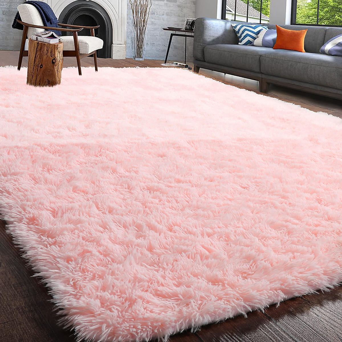PAGISOFE Pink Rugs for Girls Bedroom 4x6 Ft Fluffy Cute Girls Room Decor Aesthetic Thick Fur Dorm Rug Living Room Carpet Area Rug Kawaii Baby Nursery Rug Plush Playroom Rug Shag Teen Girls Rug