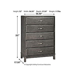 Signature Design by Ashley Caitbrook Contemporary 5 Drawer Chest with Dovetail Construction, Weathered Gray, Grey, 36.5 x 17.5 x 52 inches