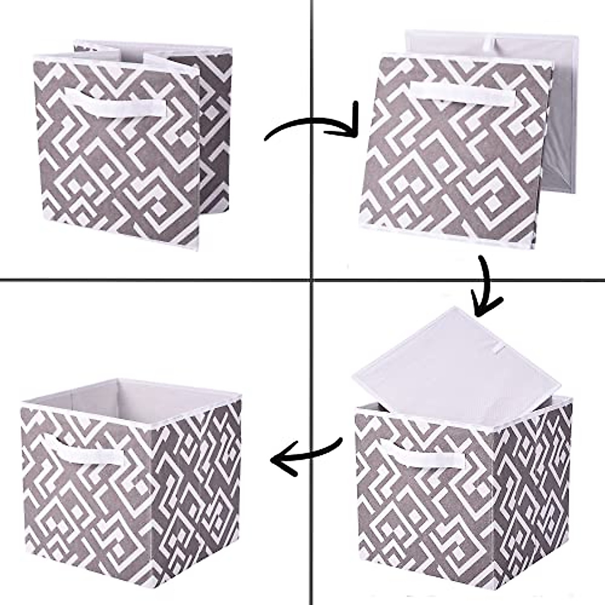 4 pc Cube Storage Bin Set – 11 inch Foldable Storage Cubes - Fabric Bins for Shelf, Closet, Clothes Organizer, 11X11 Foldable Basket, Decorative Cute Pattern Canvas Organization (Yellow, Blue & Brown) (Brown)