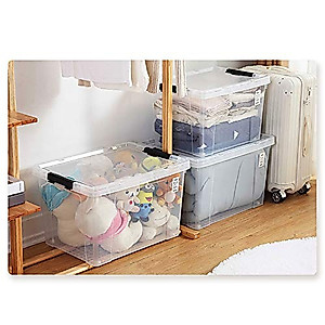 Ggbin 34 Quart Clear Storage Tote, Plastic Bin with Black Latch, 4 Packs