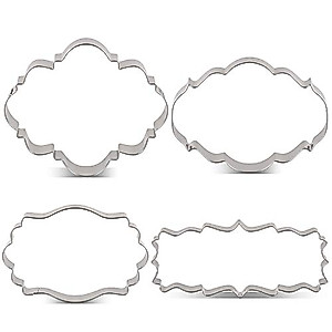 LILIAO Plaque Cookie Cutter Set Frame Fondant Biscuit Cutters for Wedding - 4 Piece - Stainless Steel