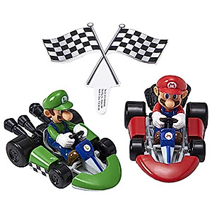 DecoSet® Mario Kart™ Cake Topper, 3 Piece Cake Decoration with Race Kart Toppers & Checkered Flag Decoration, Collectible Character Karts for Hours of Fun After the Party