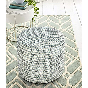 LR Home Interwoven Coastal Delight Indoor Outdoor Pouf, Blue/Green/White, 20" x 20" x 20"