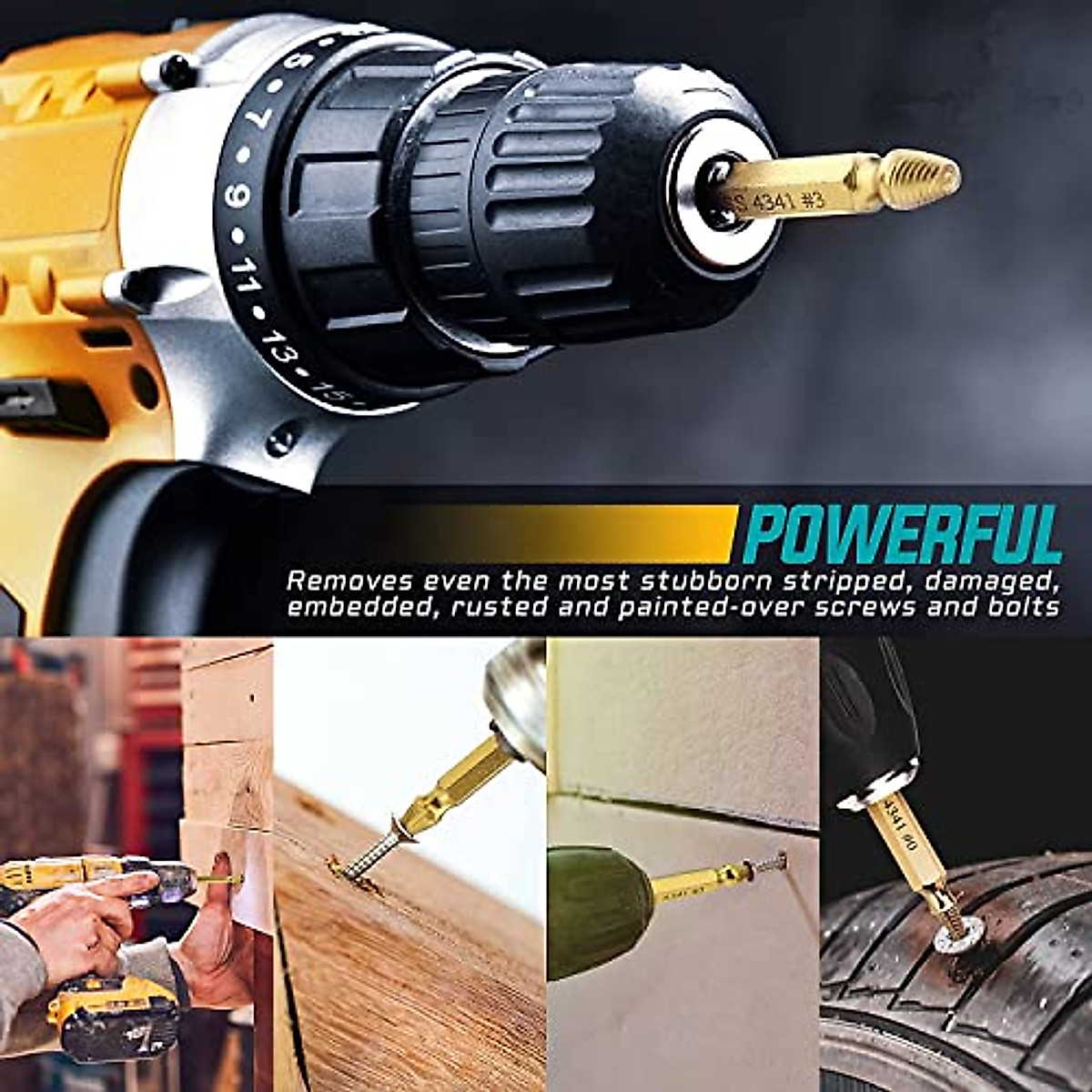 Damaged Screw Extractor - Remover for Stripped Head Screws Nuts & Bolts | ‎6 Piece Titanium Drill Bit Tools for Easy Removal of Rusty & Broken Hardware | High Speed Steel | Superb Gift for Men