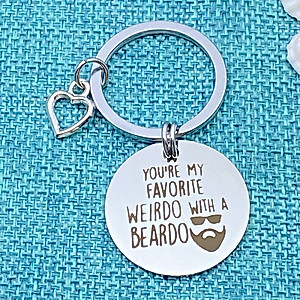 You're my Favorite Weirdo with a Beardo Keychain Funny Valentine's Day Gifts Keyring for Boyfriend Husband Bridegroom Fiancé Father's Day Keyring Anniversary Birthday Christmas Gifts for Men Jewelry