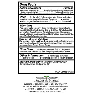 Forces of Nature Organic Fissure Control for Hemorrhoid Treatment, 0.37 Fl Oz, Soothe & Relieve Burning, Throbbing, Stinging, Itchy, Bleeding Tissue Caused by Fissures or Hemorrhoids, Non GMO