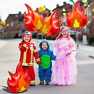 6 Pcs Fire Truck Birthday Party Supplies 32 Inch Fire Balloons Large Flame Balloons Aluminum Foil Fire Decorations Curve Foil Firefighter Party Favors Fireman Theme Kids' Party Balloons, Yellow Red