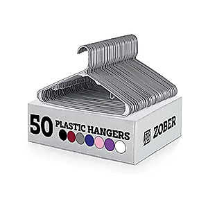 Zober Plastic Hangers 50 Pack - Gray Plastic Hangers - Space Saving Clothes Hangers for Shirts, Pants & for Everyday Use - Clothing Hangers with Hooks