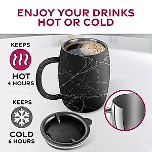 FineDine Double-Wall 18/8 Stainless-Steel Coffee Mugs with Spill-Resistant Lids Insulated Coffee Travel Mug with Comfortable Handle for Hot & Cold Drinks, Shatterproof Coffee Cups, 14 Oz. (Set of 2)