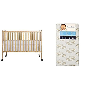 Dream On Me Full Size 2 in 1 Folding Stationary Side Crib with Dream On Me Spring Crib and Toddler Bed Mattress, Twilight