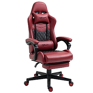 Vinsetto Racing Gaming Chair Diamond PU Leather Office Gamer Chair High Back Swivel Recliner with Footrest, Lumbar Support, Adjustable Height, Red