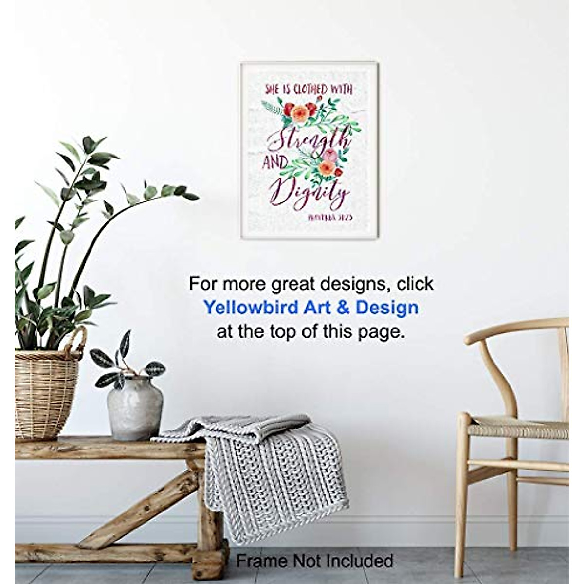 She is Clothed With Strength and Dignity - Christian Wall Decor - Proverbs 31 - Bible Verse Wall Art - Scripture Wall Decor - Inspirational Gift for Women, Girls - Religious Gifts - God Wall Decor