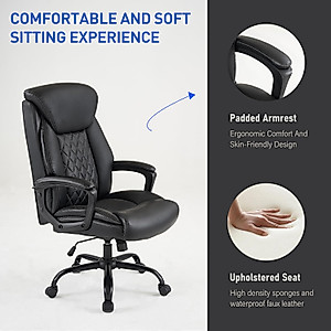 YEEFY High Back Executive Office Chair Ergonomic Desk Chair Rolling PU Leather Office Chair Heavy Duty Computer Chair Comfortable Home Office Desk Chairs with Wheels Arms Lumbar Support