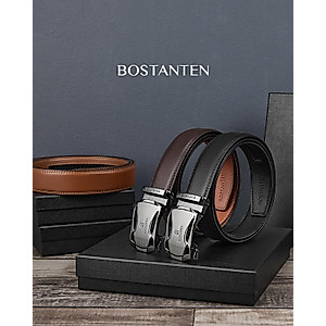 BOSTANTEN Mens Belt Leather 2 Pack Ratchet Belt For Men Dress and Casual with Adjustable Buckle, Trim to Fit