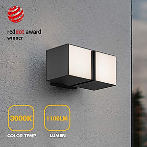 LUTEC 1100/400LM 3000K LED Wall Light Outdoor, Aluminum Anti-Rust Ourdoor Indoor Wall Sconce, Waterproof Exterior Modern Porch Light for Patio, Garden, Yard